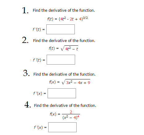 Solved Find the derivative of the function. f(t) = (4t^2 - | Chegg.com