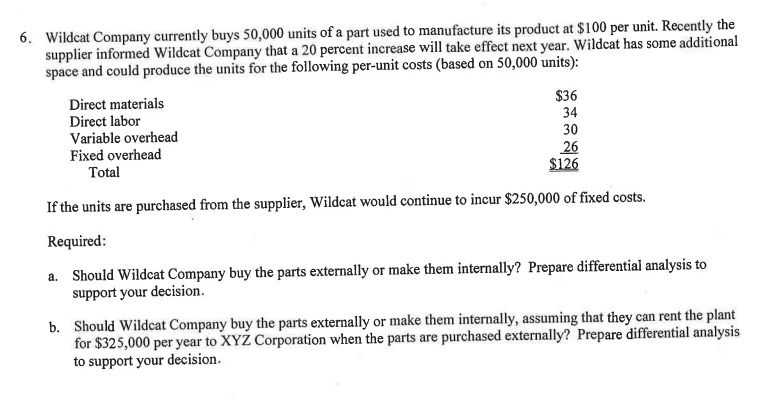 Solved Wildcat Company currently buys supplier informed | Chegg.com