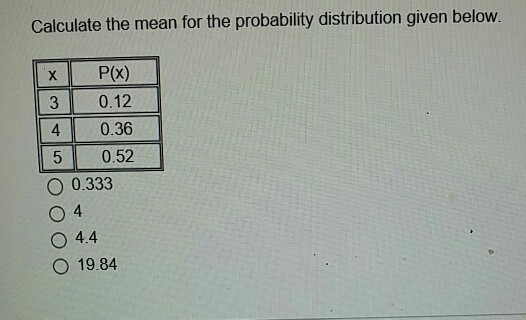 Solved Calculate the mean for the probability distribution | Chegg.com