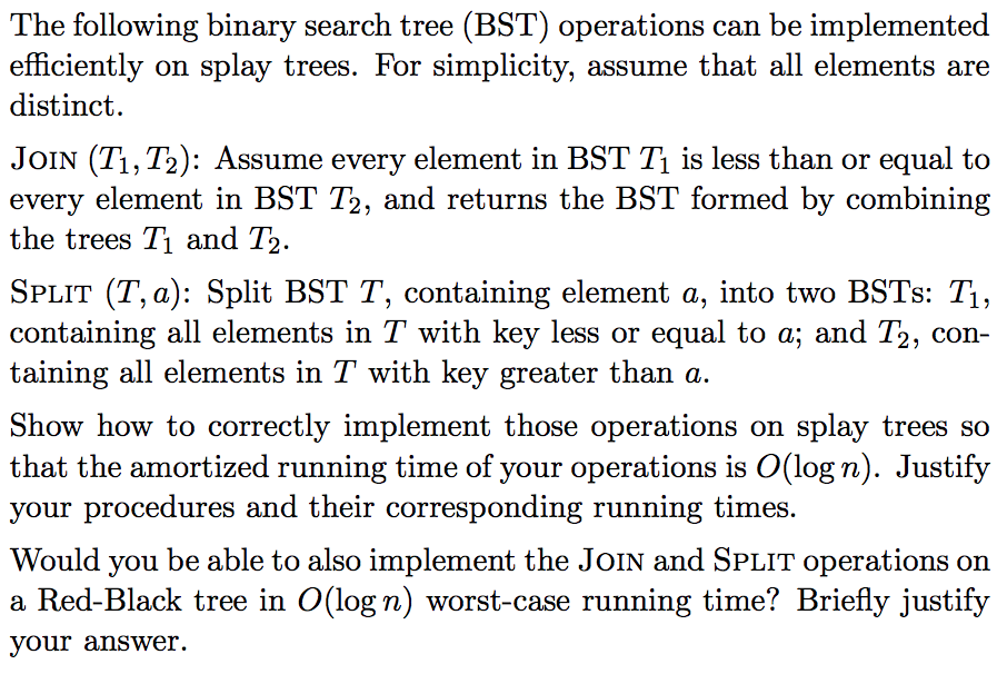 The following binary search tree (BST) operations can | Chegg.com