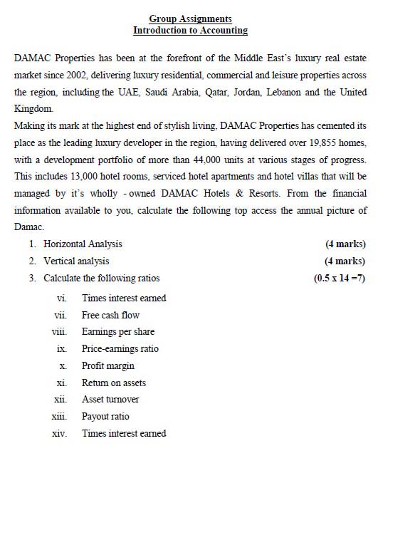 Solved Group Assignments Introduction to Accounting DAMAC | Chegg.com
