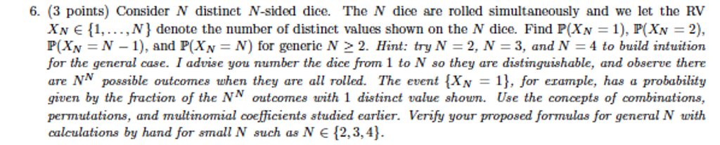 Consider N distinct N-sided dice. The Ar dice are | Chegg.com