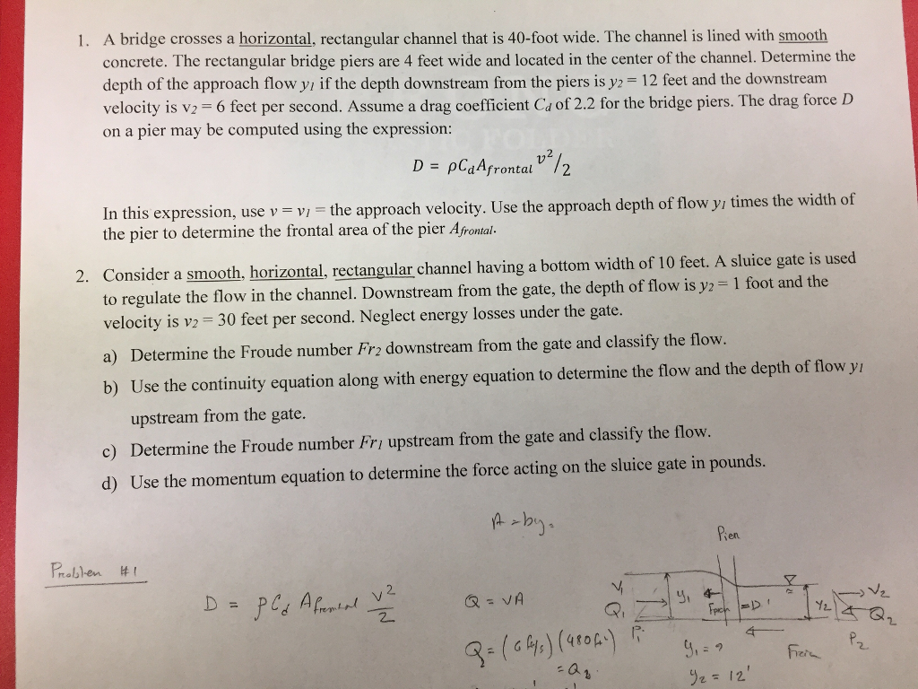 Solved A bridge crosses a horizontal, rectangular channel | Chegg.com
