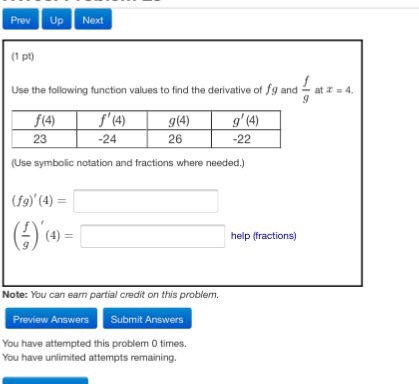 Solved Use the following function values to find the | Chegg.com