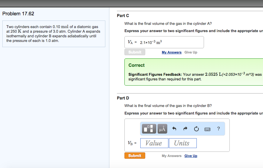 Solved Two cylinders each contain 0.10 mol of a diatomic gas | Chegg.com