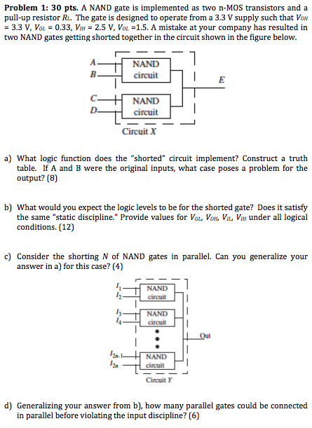 A NAND gate is implemented as two n-MOS transistors | Chegg.com