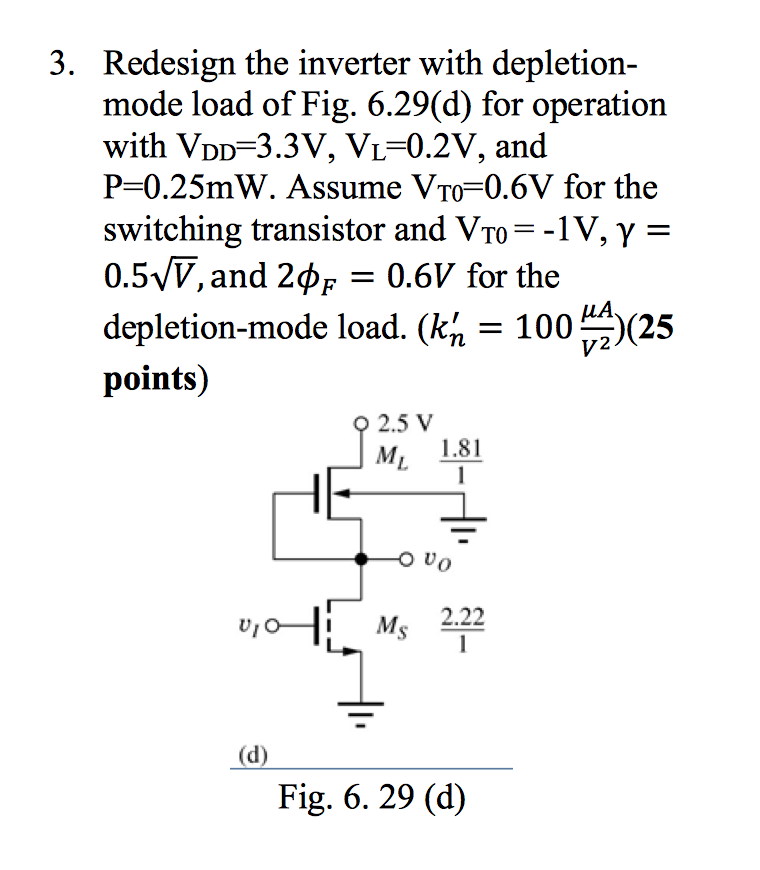 Solved Redesign the inverter with depletion-mode load of | Chegg.com