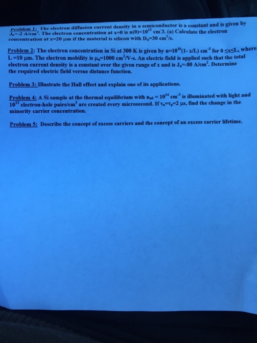Solved Problem 1: The electron diffusion current density in | Chegg.com