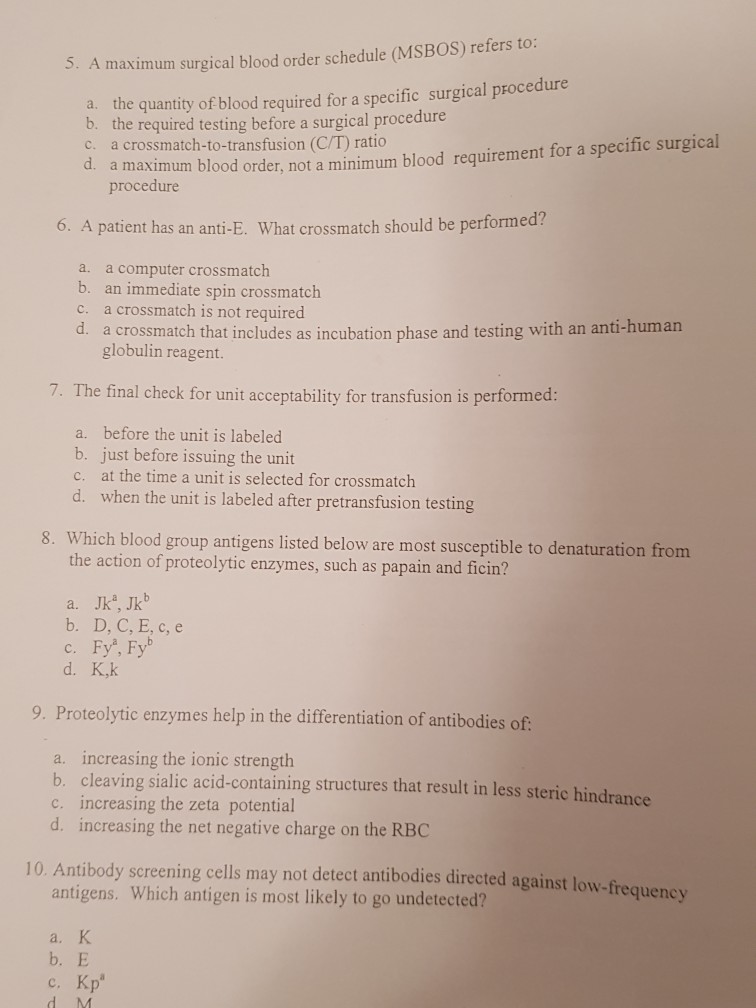 Solved 5. A maximum surgical blood order schedule (MSBOS) | Chegg.com