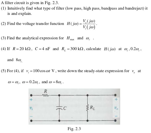 Solved A filter circuit is given in Fig. 2.3. (1) | Chegg.com