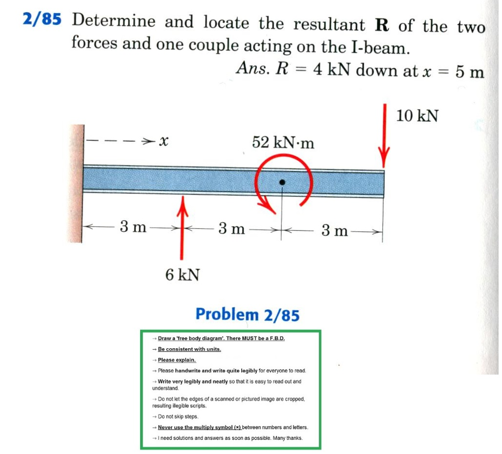 Solved 2/85 Determine and locate the resultant R of the two | Chegg.com