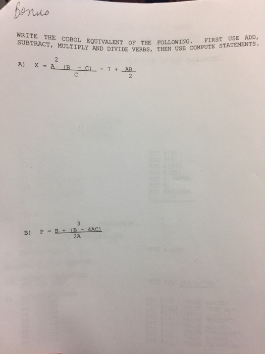 Solved Write The Cobol Equivalent Of The Following First