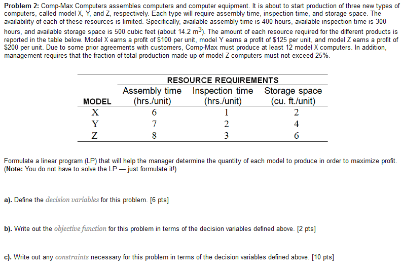 Solved Problem 2: Comp-Max Computers assembles computers and | Chegg.com