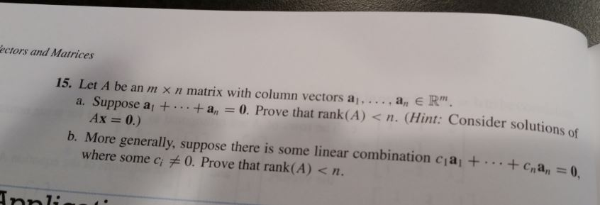 Solved 15. Let A be an m x n matrix with column vectors at | Chegg.com