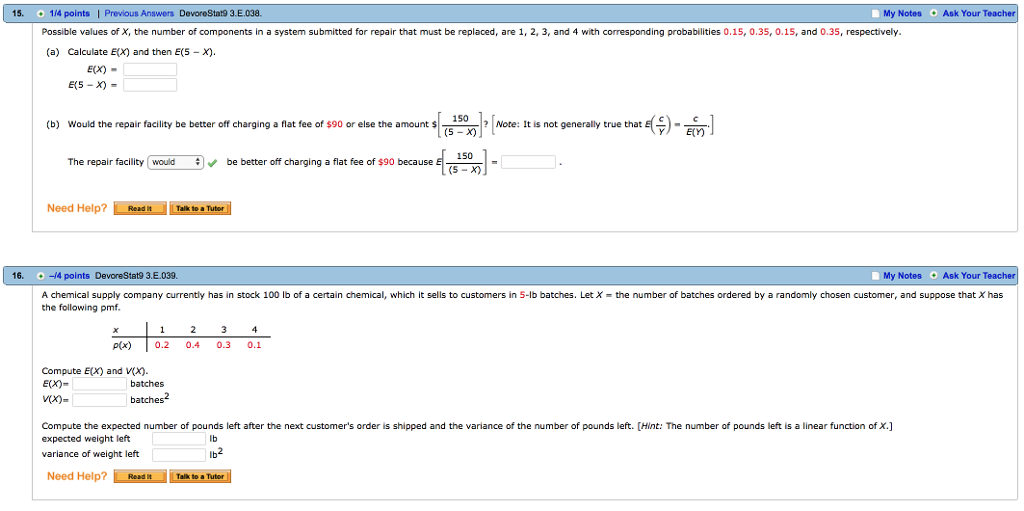 Solved 15. 1/4 points | Previous Answers DevoreStat9 3.E.038 | Chegg.com