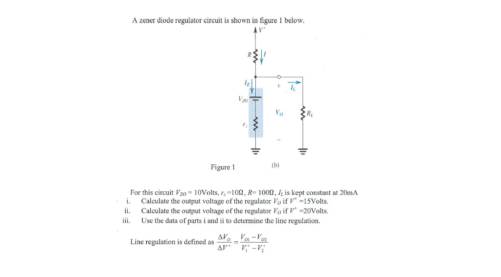 Solved A zener diode regulator circuit is shown in figure 1 | Chegg.com