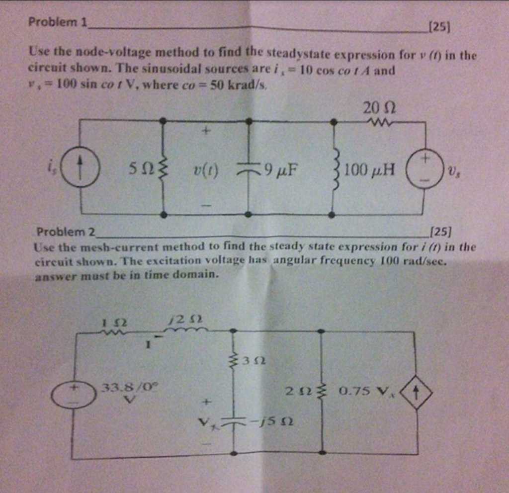 Solved Problem 1 125) Use the node-voltage method to find | Chegg.com