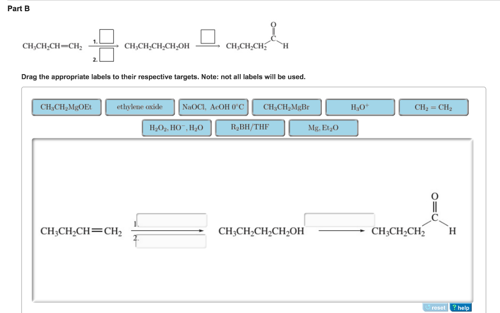 Solved Part A CH CH2CH-CH2 CH3CH CH2CH2OH Drag the | Chegg.com