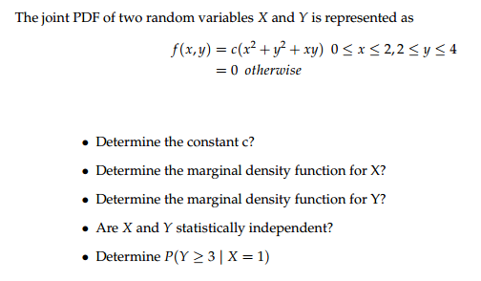 Solved The joint PDF of two random variables X and Y is | Chegg.com