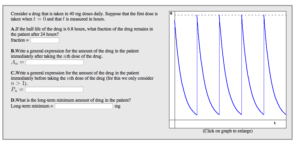 Solved Consider a drug that is taken in 40 mg doses daily. | Chegg.com