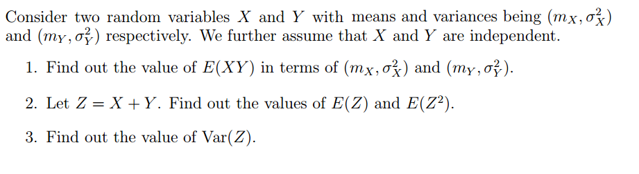 Solved Consider two random variables X and V with means and | Chegg.com