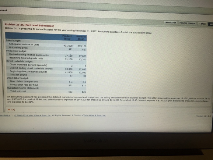 Solved PRINTER VERSION Problem 21-2A (Part Level submission | Chegg.com