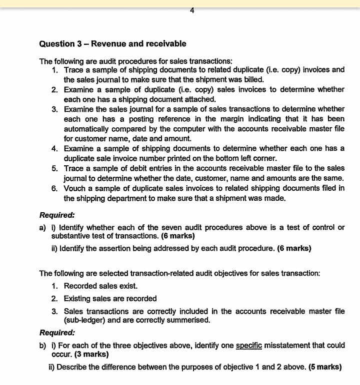 Solved 4 Question 3 Revenue and receivable The following are | Chegg.com