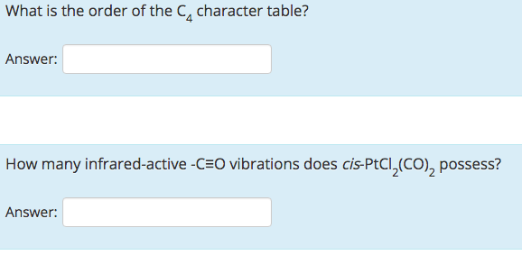 Solved What is the order of the C4 character table? Answer: | Chegg.com