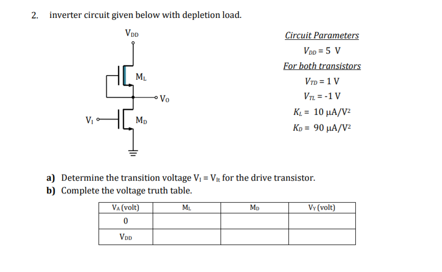 Solved 2. inverter circuit given below with depletion load. | Chegg.com Solved 2. inverter circuit given below with depletion load. | Chegg.com