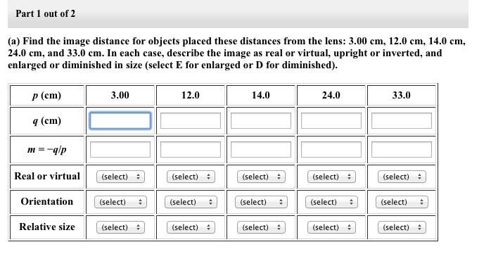Solved Part 1 out of 2 (a) Find the image distance for | Chegg.com