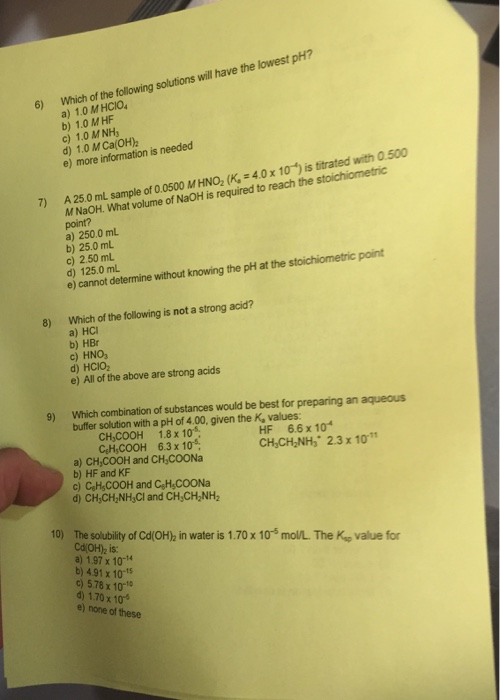 Solved ch of the following solutions will have the lowest | Chegg.com