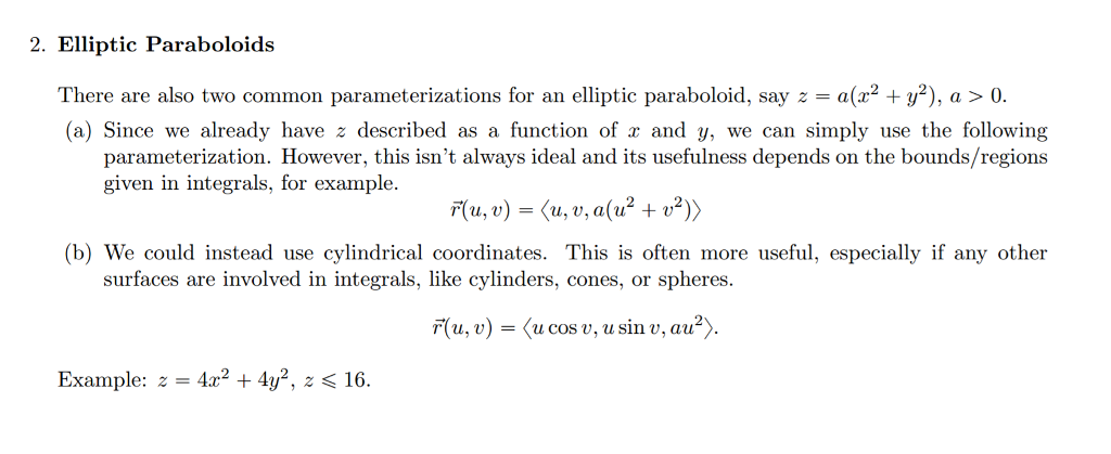Solved For each example, state the parameterization that you | Chegg.com