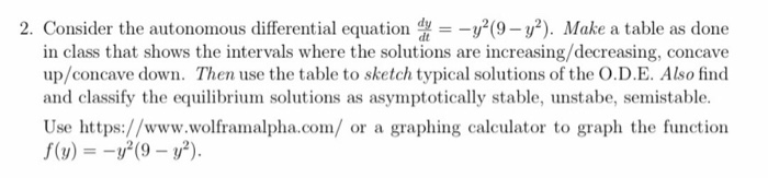 Solved Consider the autonomous differential equation dy/dt = | Chegg.com