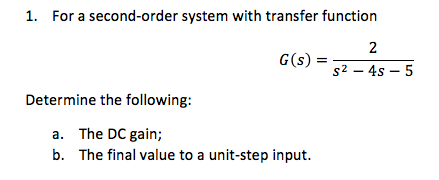 Solved For a second-order system with transfer function | Chegg.com