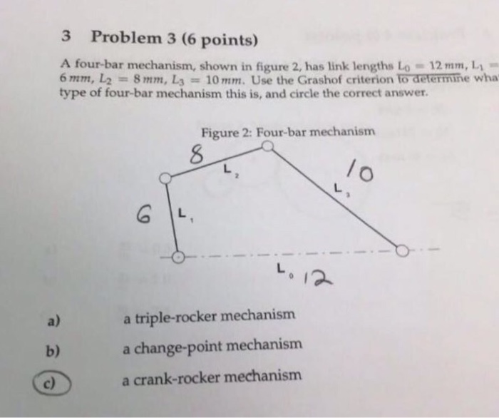 Solved 3 Problem 3 (6 points) A four-bar mechanism, shown in | Chegg.com