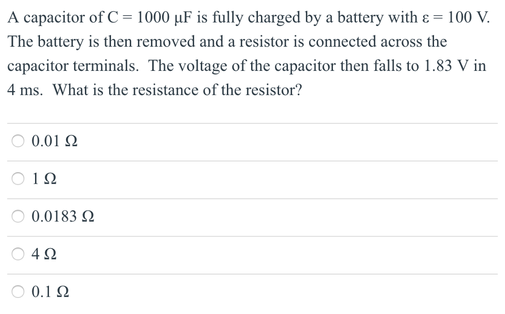 Solved A capacitor of C = 1000 μF is fully charged by a | Chegg.com