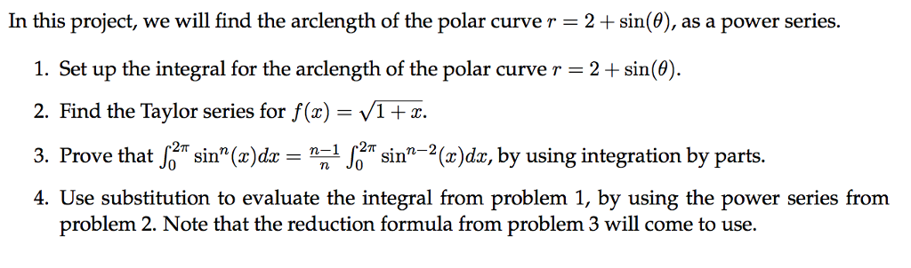 Solved In this project, we will find the arclength of the | Chegg.com