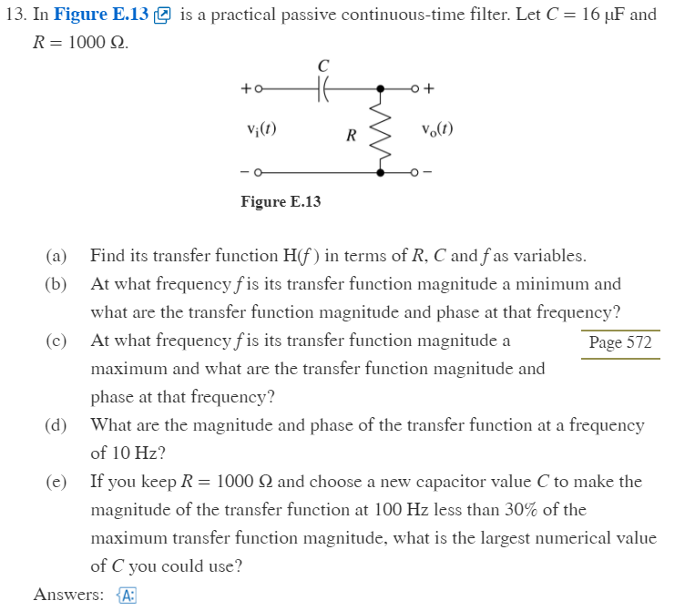 Solved 13. In Figure E.13 R-1000 Ω is a practical passive | Chegg.com