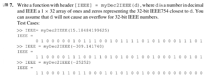 Solved 6. Write a function with header d my IEEE2Dec (IEEE) | Chegg.com