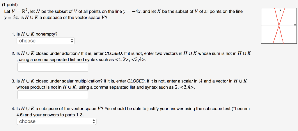 Solved 1 point) Let V R2, let H be the subset of V of all | Chegg.com