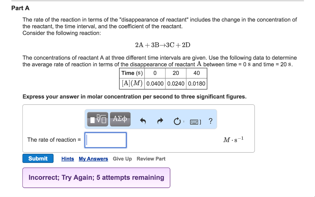 Part A The rate of the reaction in terms of the | Chegg.com