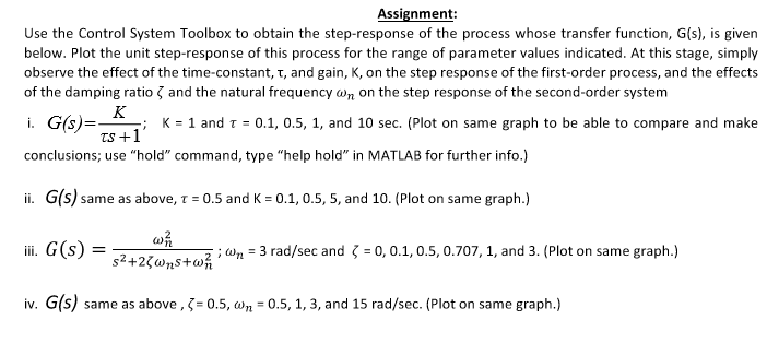 Solved Assignment Use the Control System Toolbox to obtain | Chegg.com