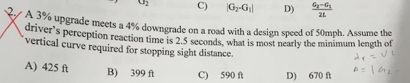 Solved A 3% upgrade meets a 4% downgrade on a road with a | Chegg.com