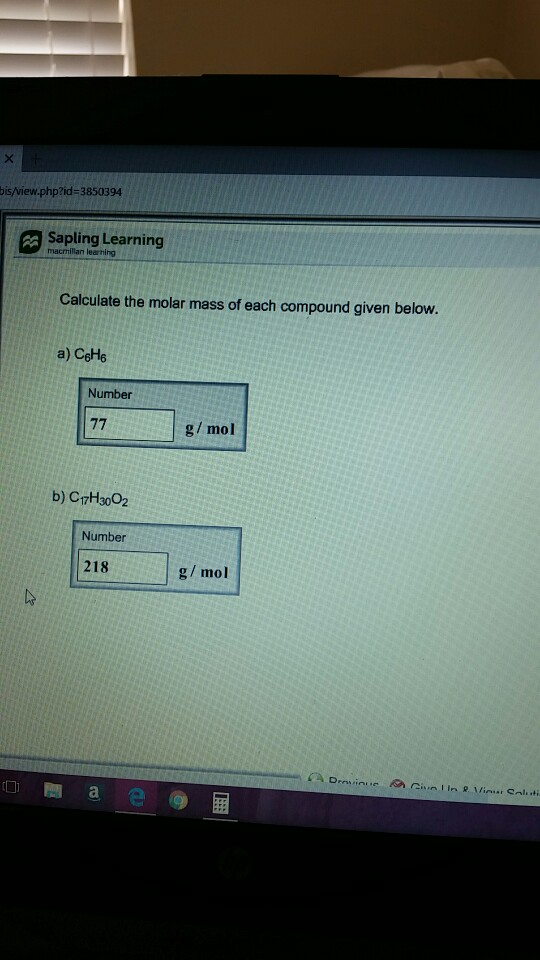 Solved calculate the molar mass of each component given | Chegg.com
