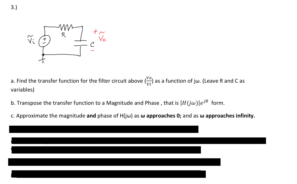 Solved 3.) a. Find the transfer function for the filter | Chegg.com