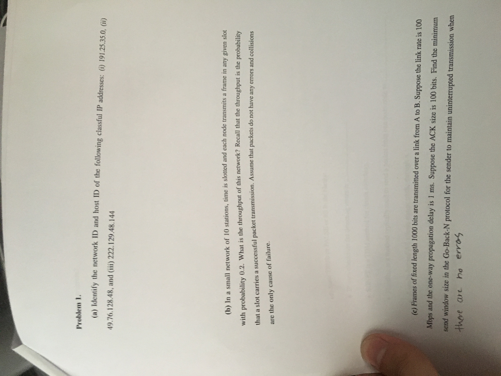 Solved Problem 1. (a) Identify the network ID and host ID of | Chegg.com