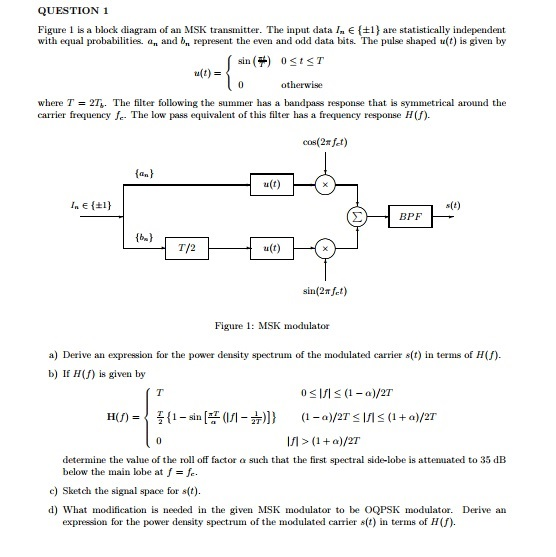 QUESTION 1 Figure 1 is a block diagram of an MSK | Chegg.com