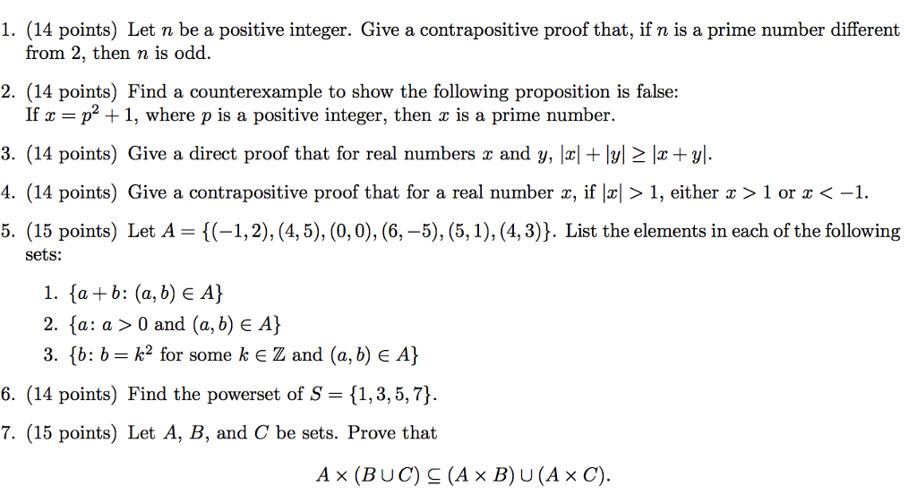 Solved 1. (14 points) Let n be a positive integer. Give a | Chegg.com