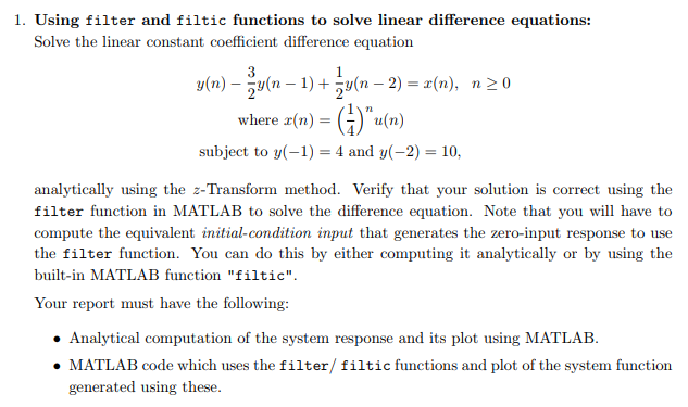 Solved 1. Using filter and filtic Solve the linear constant | Chegg.com