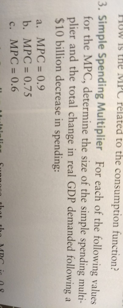 Solved For each of the following values for the MPC, | Chegg.com